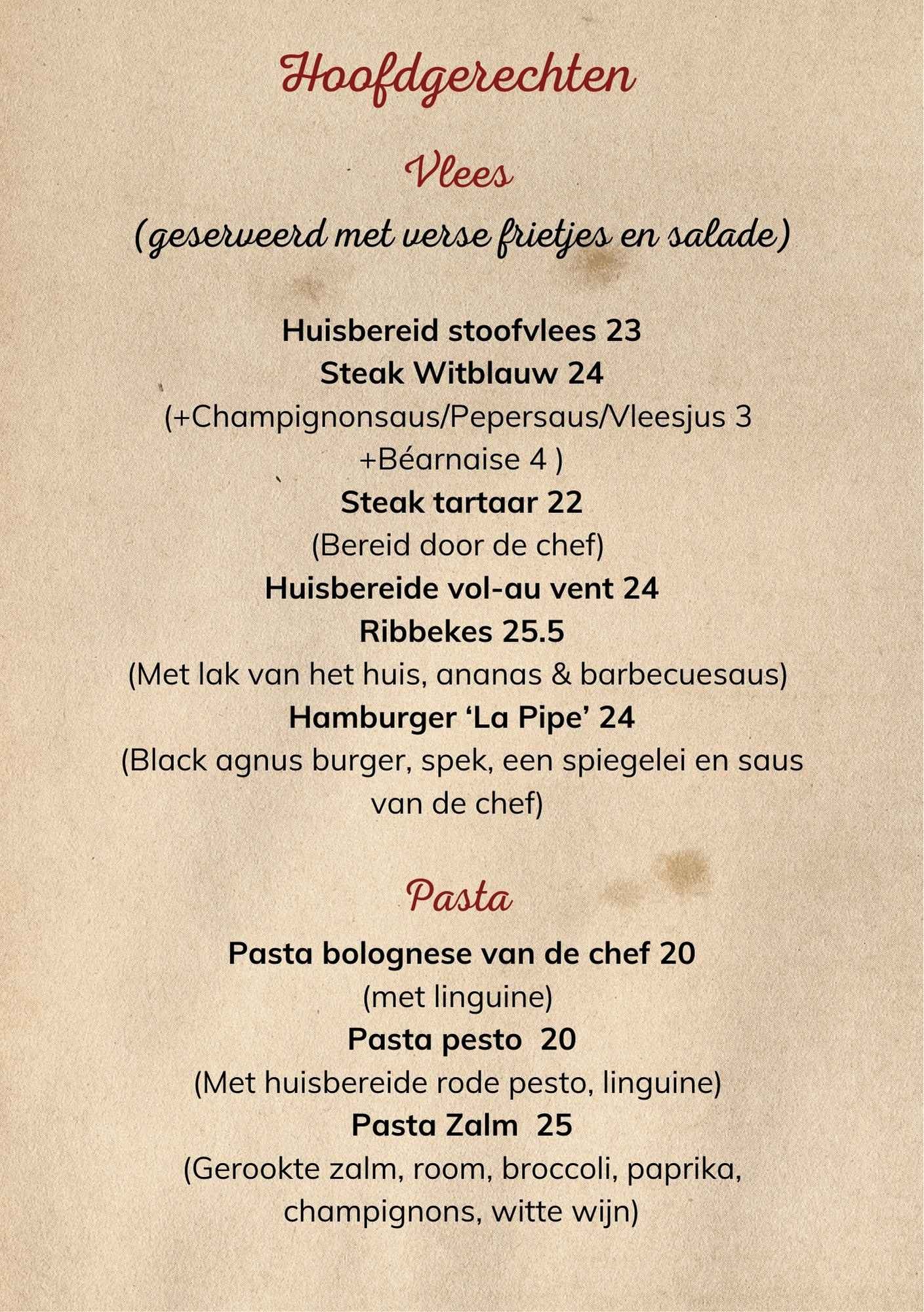 Menu | La Pipe d'Anvers